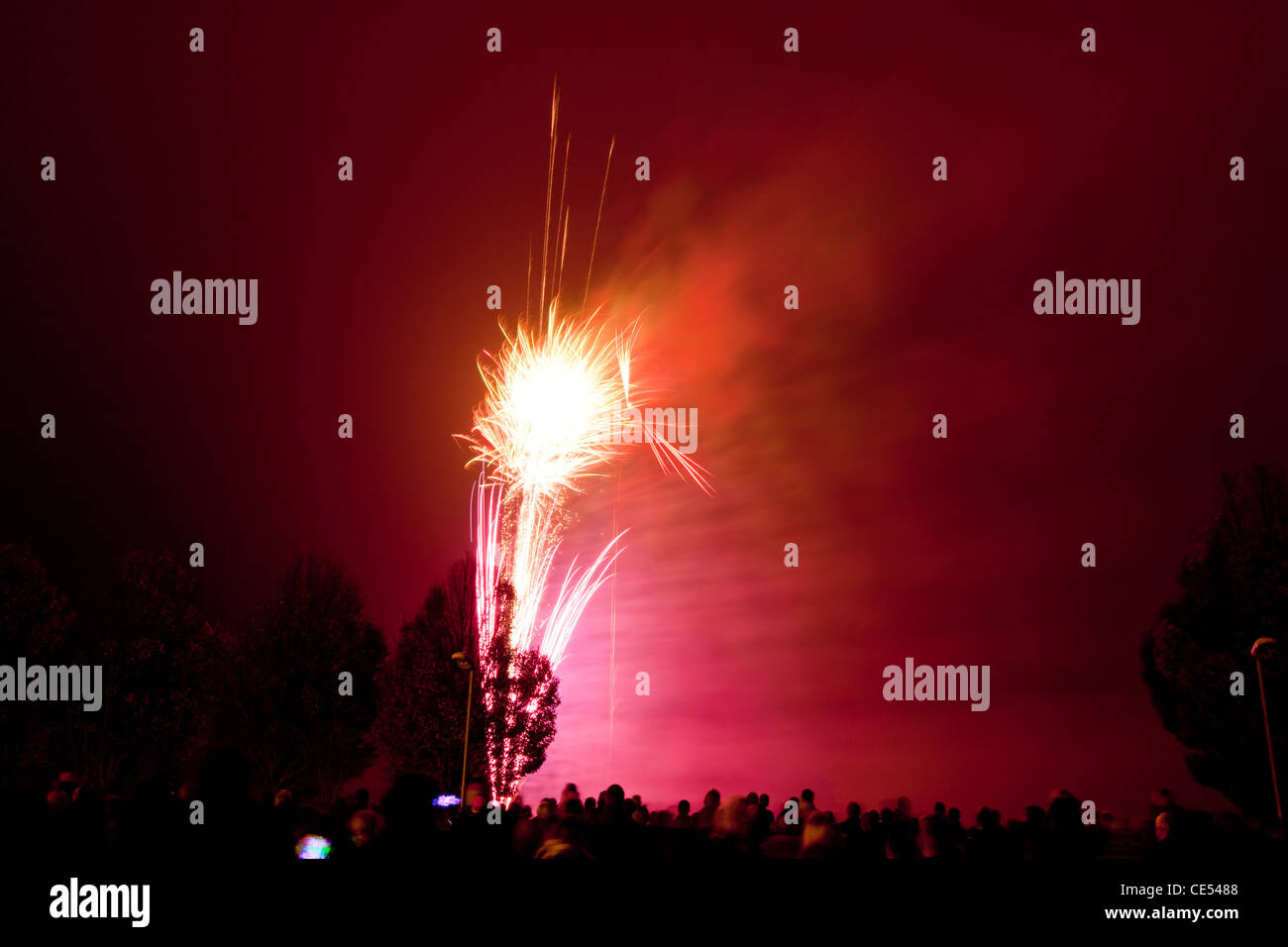 Fireworks on bonfire night, Long Stratton, Norfolk, England Stock Photo ...