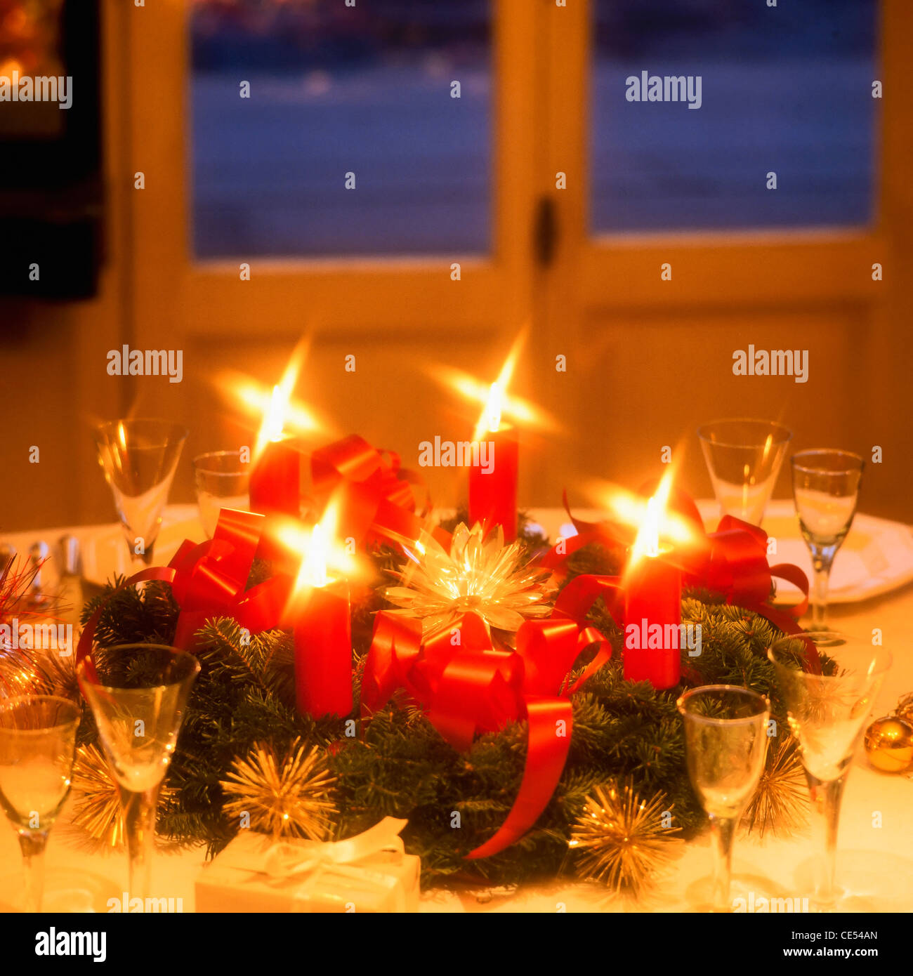 Candlelit Christmas dinner table Alsace France, Europe Stock Photo - Alamy