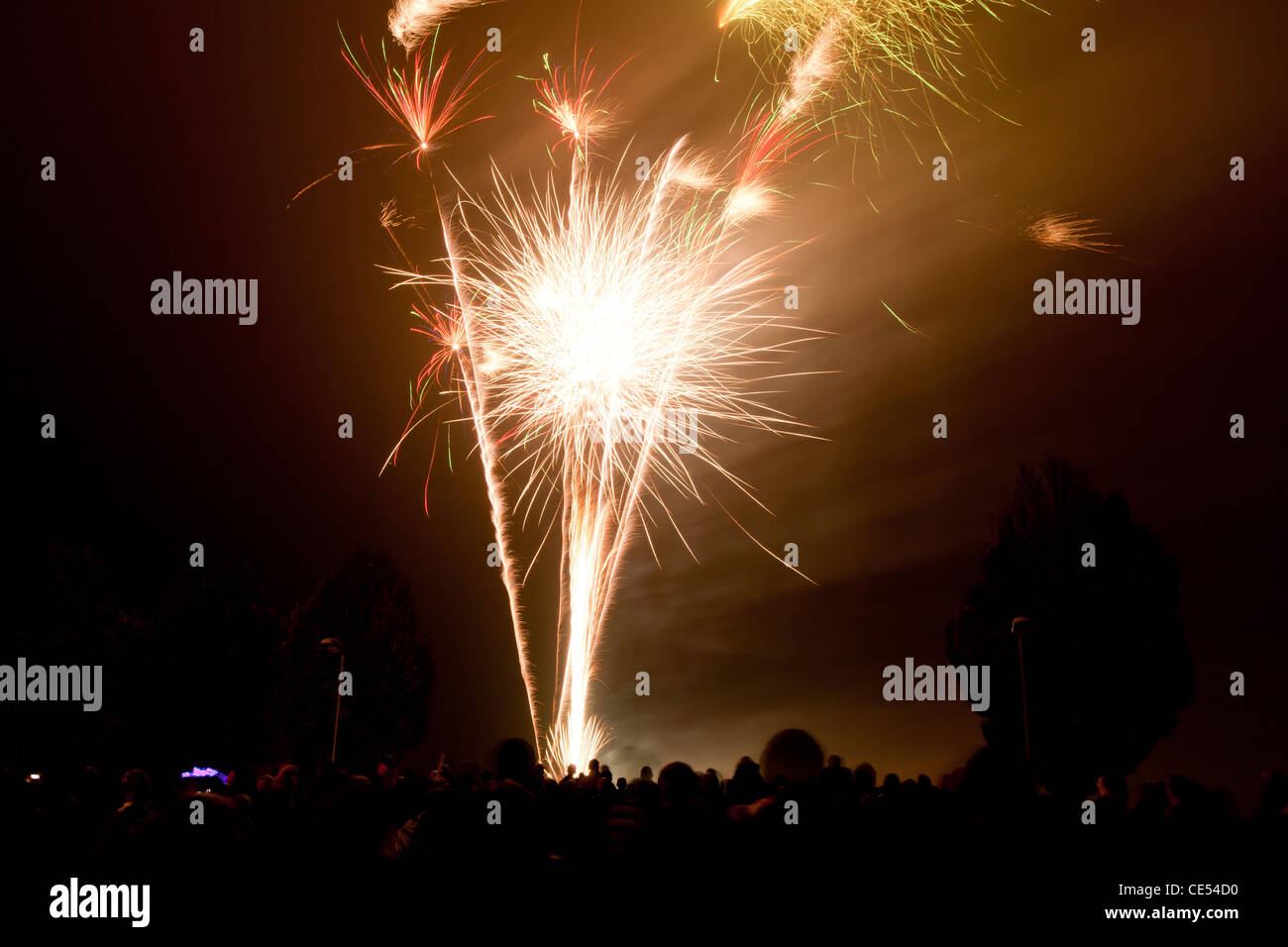 Fireworks on bonfire night, Long Stratton, Norfolk, England Stock Photo ...