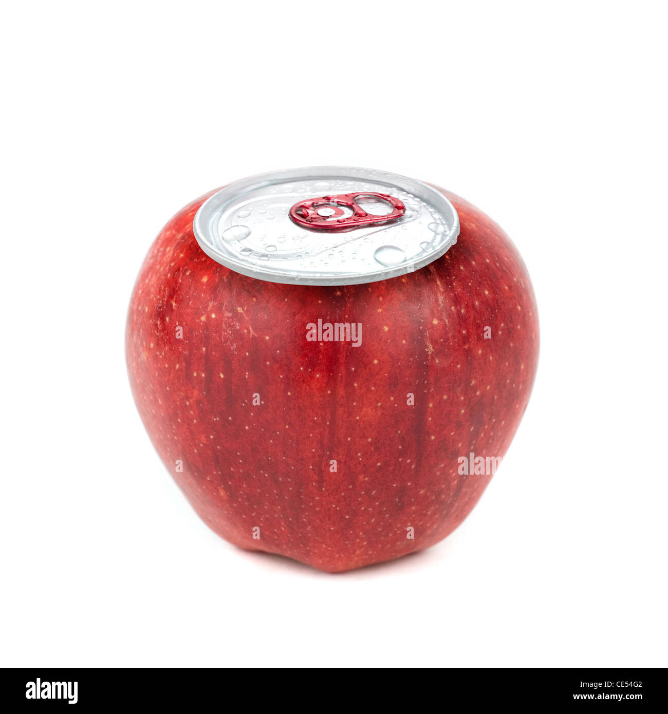 red ripe apple with metallic can isolated on white background Stock ...