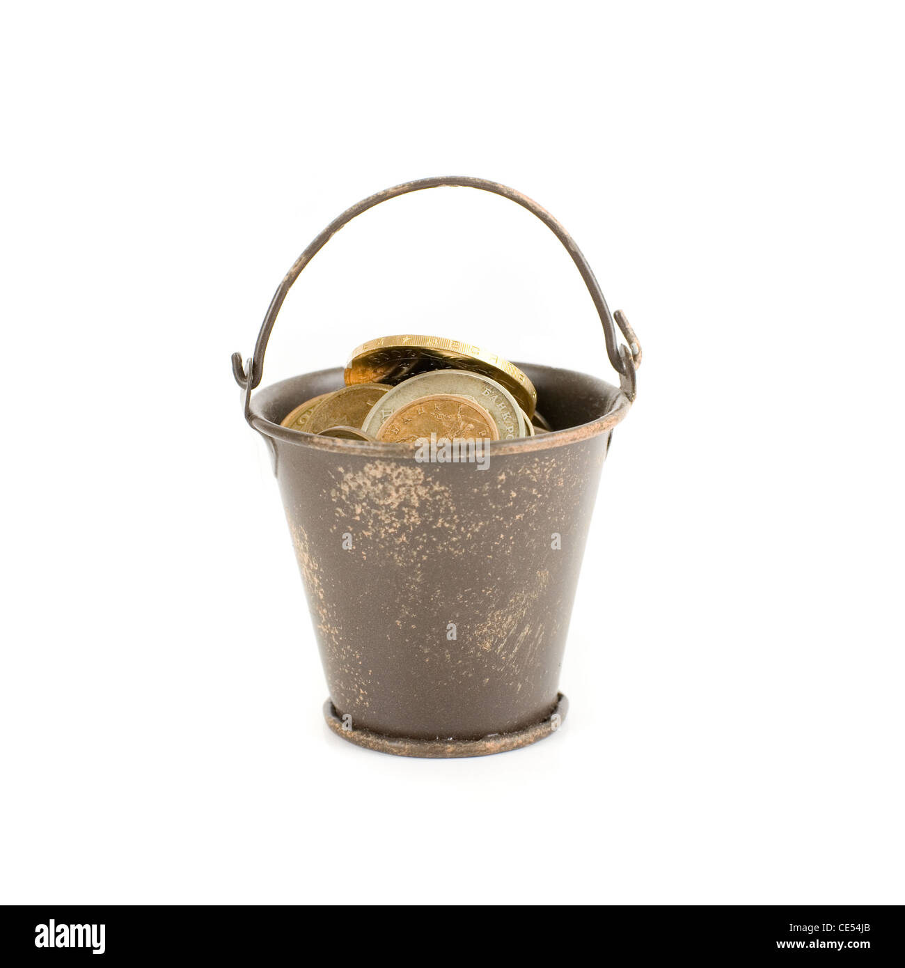 bucket full of coins isolated on a white Stock Photo - Alamy