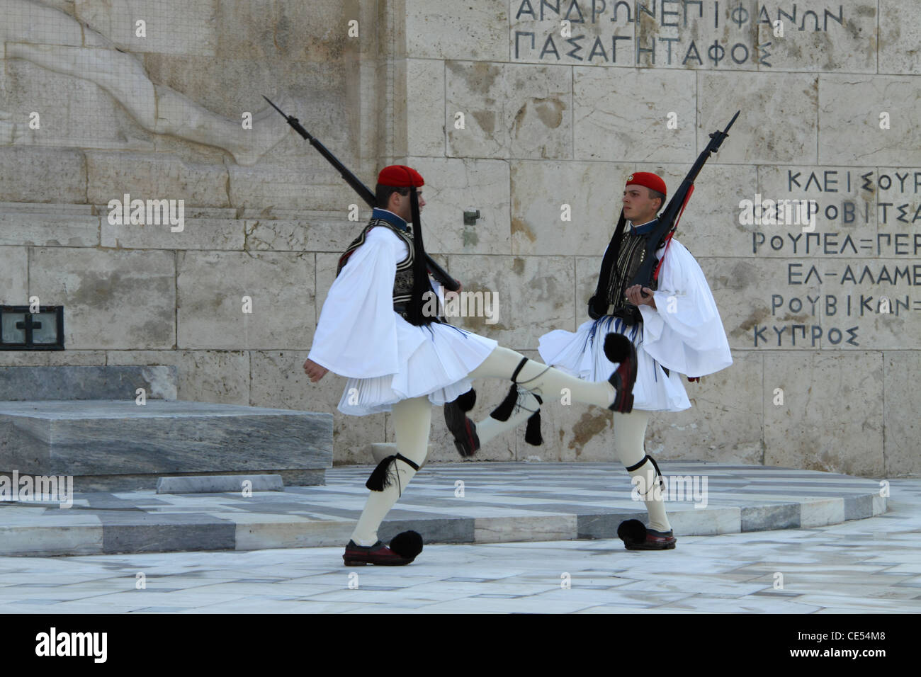Syntagma Square, Greek parliament, change of the guards (evzones) at the tomb of their Unknown ...