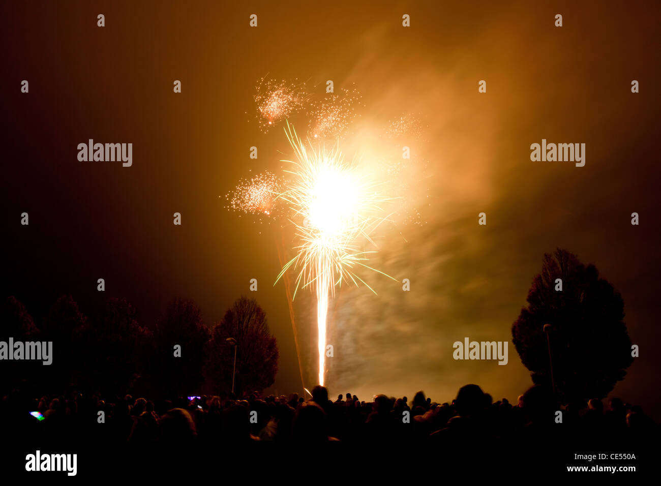 Fireworks on bonfire night, Long Stratton, Norfolk, England Stock Photo ...