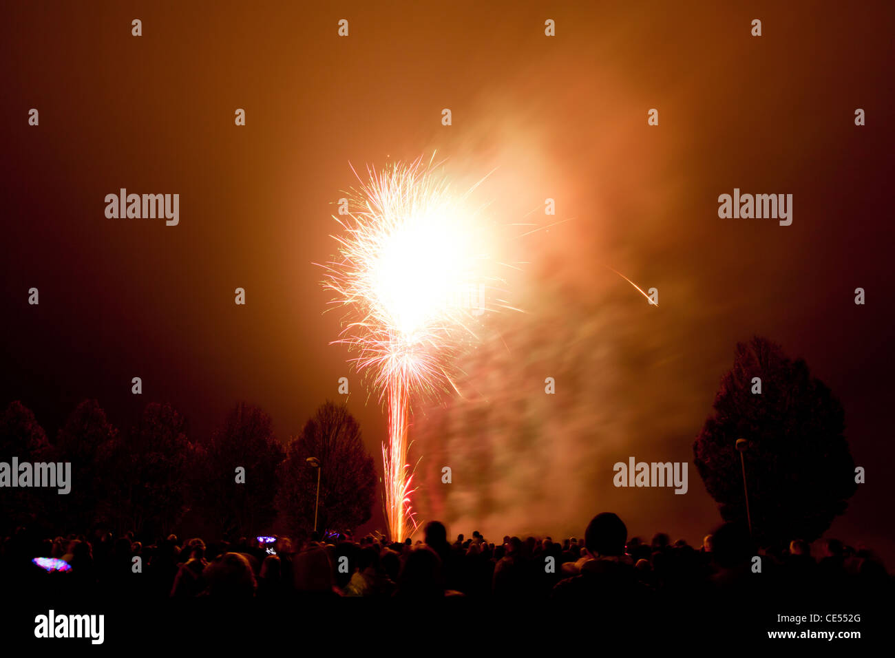 Fireworks on bonfire night, Long Stratton, Norfolk, England Stock Photo ...