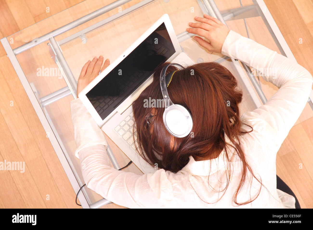 A woman sleeping on the Laptop Stock Photo - Alamy