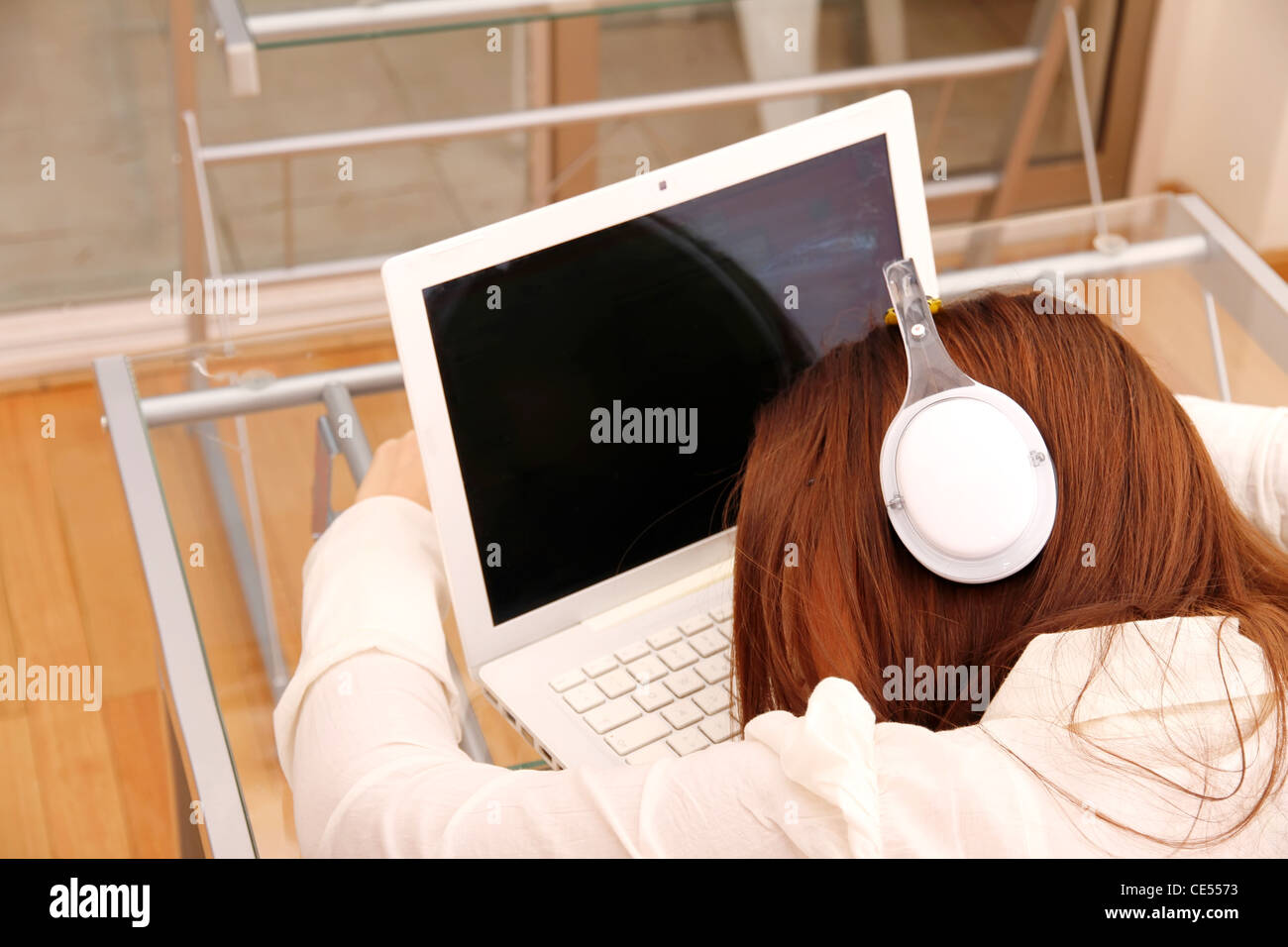 A woman sleeping on the Laptop Stock Photo - Alamy