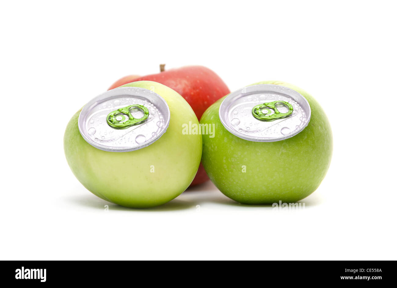 ripe apples with metallic can isolated on white background Stock Photo ...