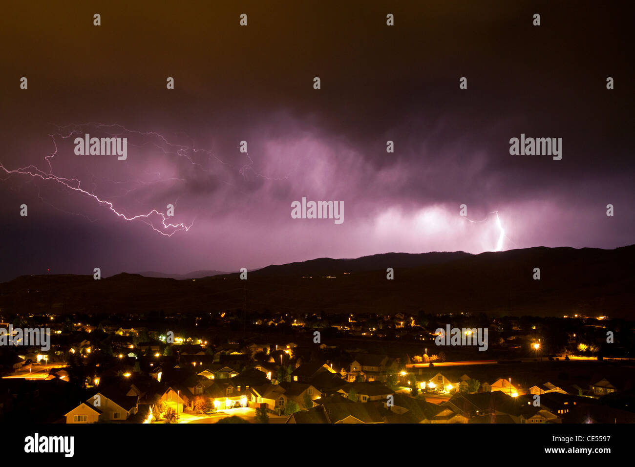 Lightning strikes during a thunderstorm on the first day of summer in ...