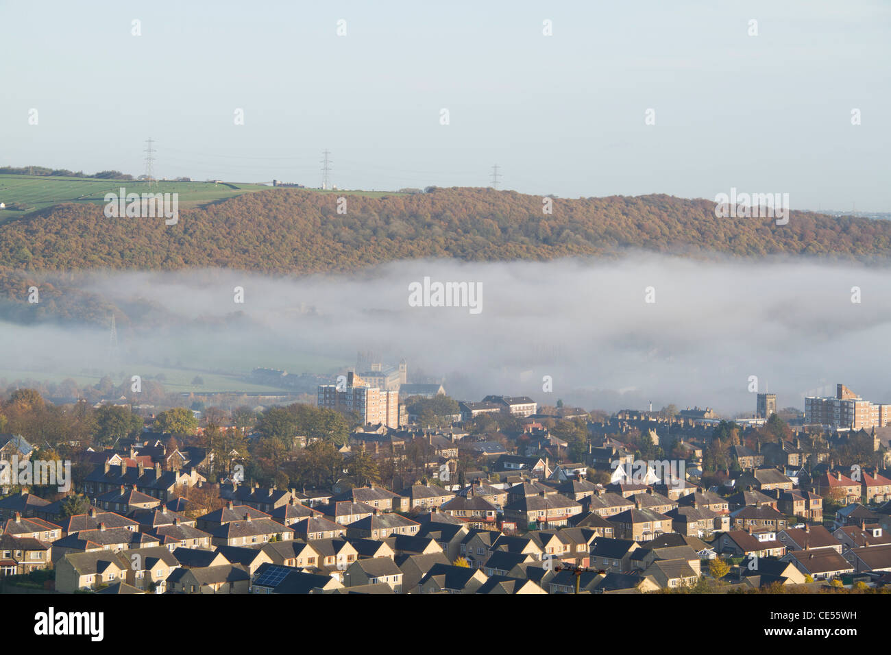 Elland Halifax west yorkshire England beautiful landscape with fog ...