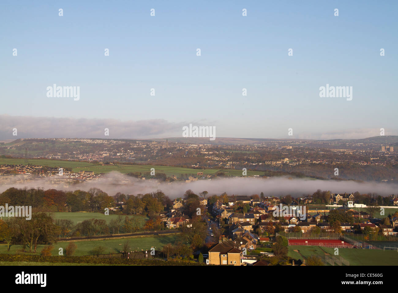 Elland Halifax west yorkshire England beautiful landscape with fog ...