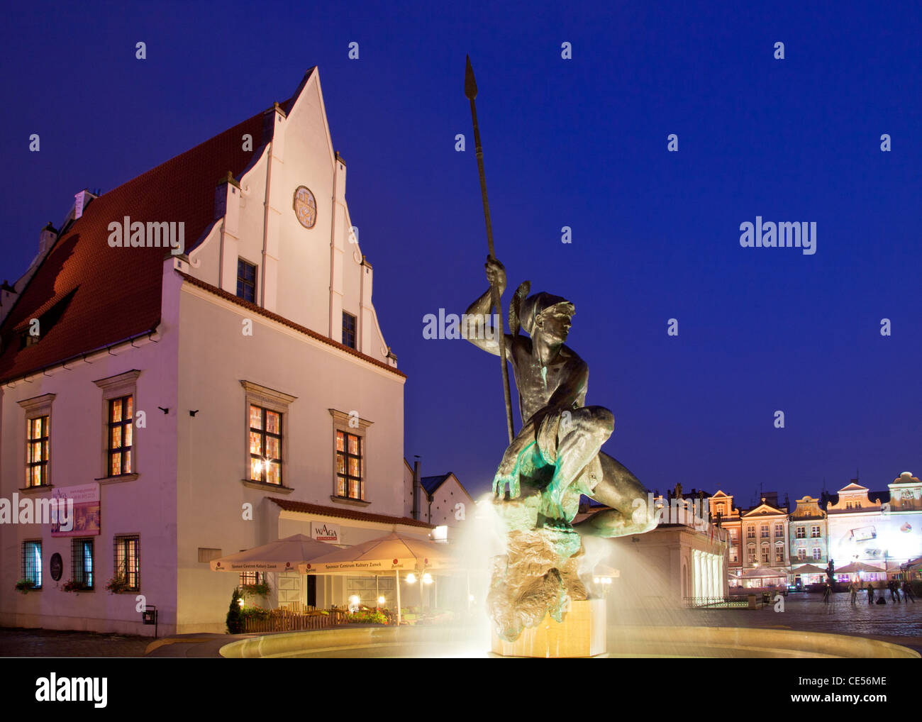 Fountain of Mars in the old town square, Stary Rynek, in the Polish ...