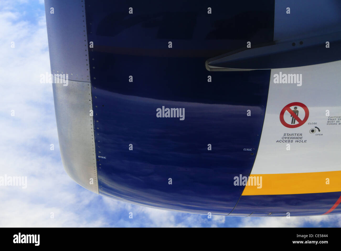 The outside casing case wall of a jet engine on a Ryanair Boeing 737 ...
