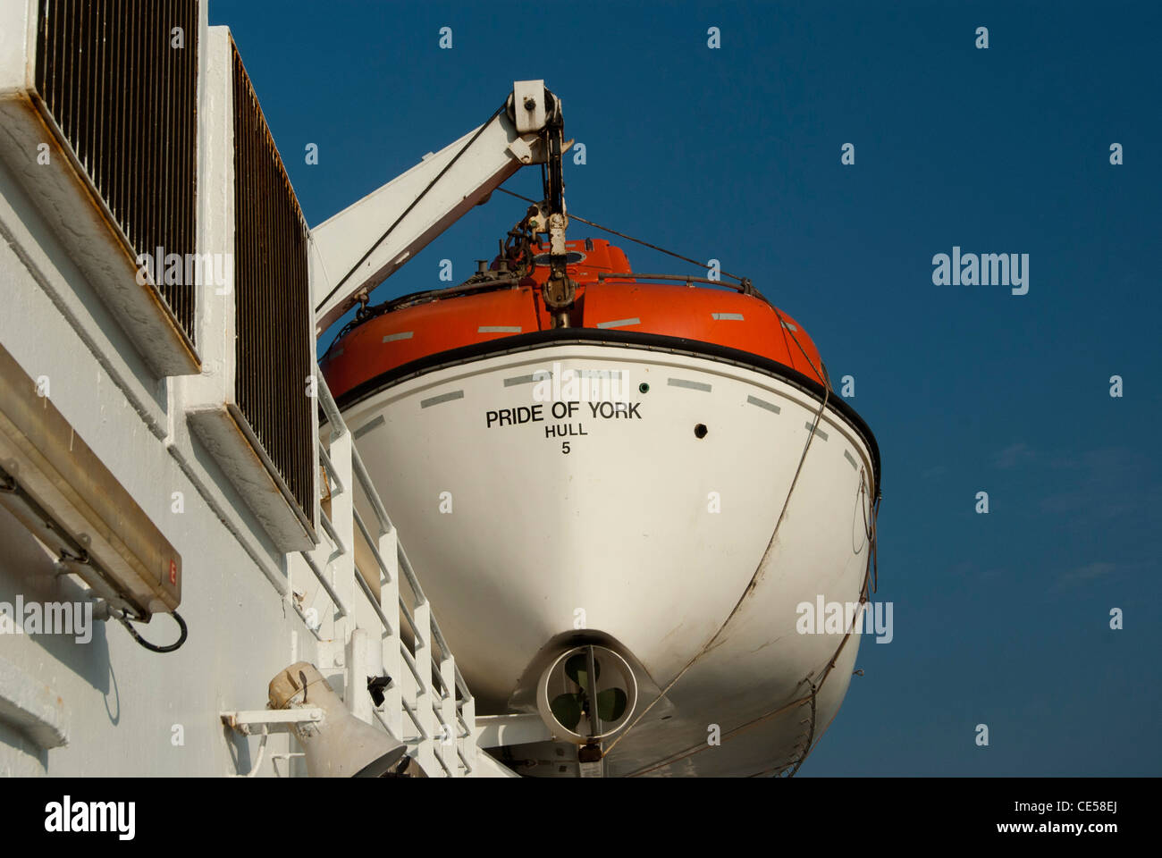 Lifeboat on the cross channel ferry the Pride of York Stock Photo - Alamy