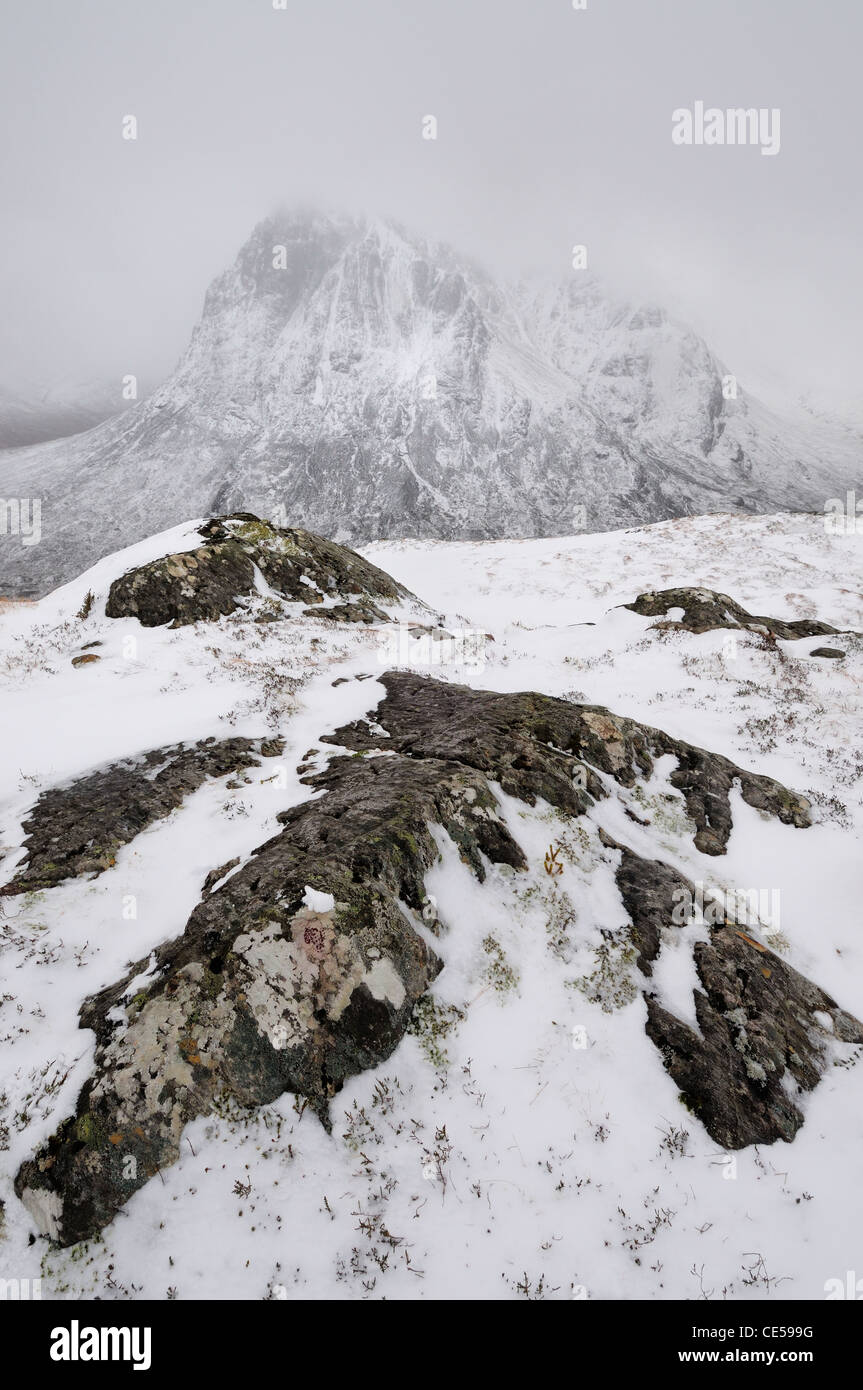 Snow and rocks on Stob Beinn a Chrulaiste, Glencoe, Scottish Highlands ...