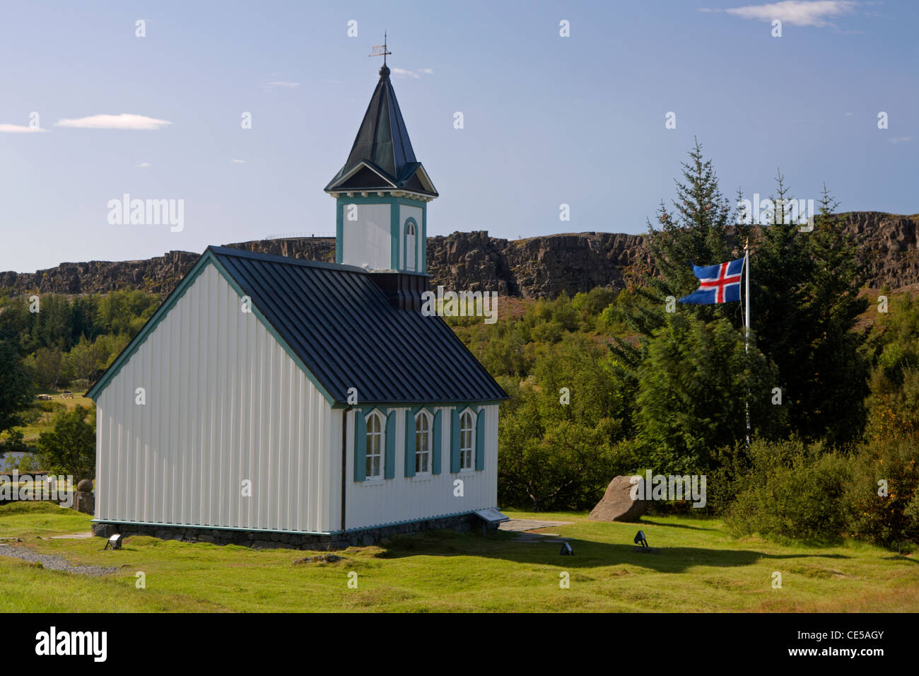 The small church in Thingvellir National Park in South Iceland Stock ...