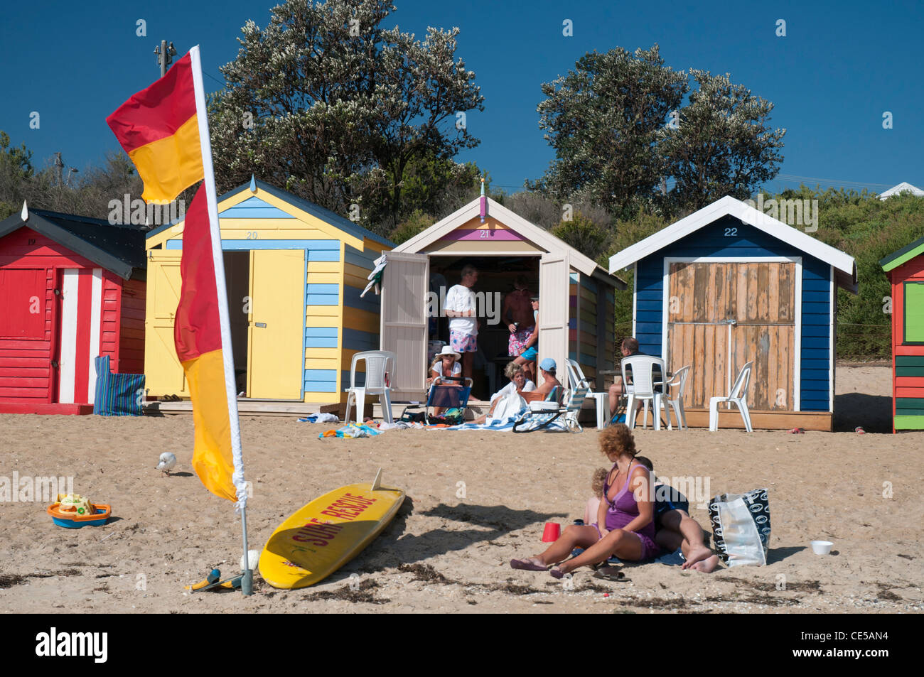 Bathing boxes on the beach at Brighton, on Melbourne's Port Phillip Bay ...