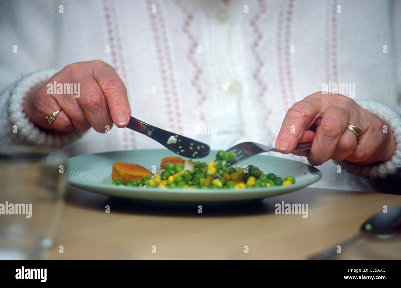Elderly lady eating her lunch at a day care centre, Maidstone, Kent, UK ...