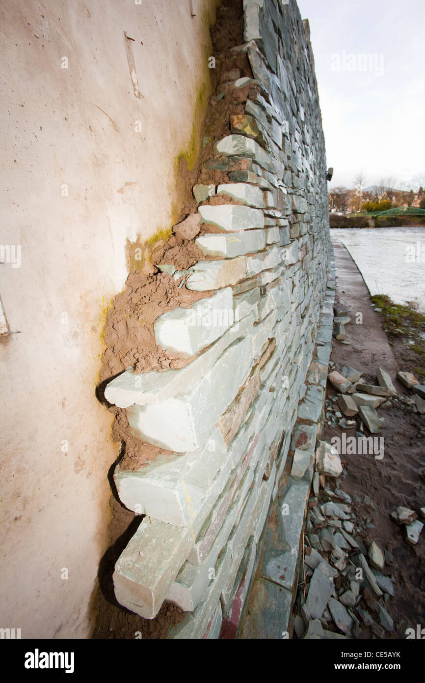 Building flood defences in Keswick Stock Photo - Alamy