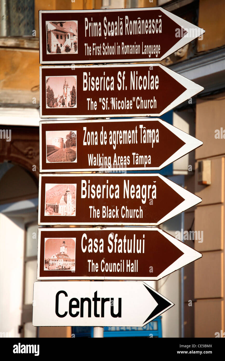 Europe, Romania, Brasov, Direction signs on the street Stock Photo - Alamy