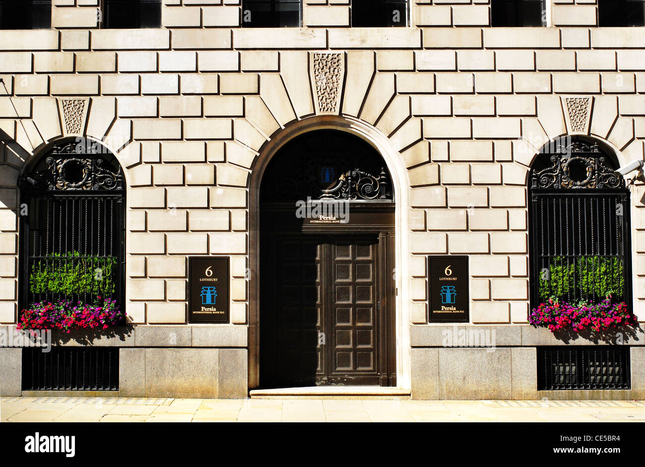 Window boxes and facade of the Persia International Bank plc in the ...
