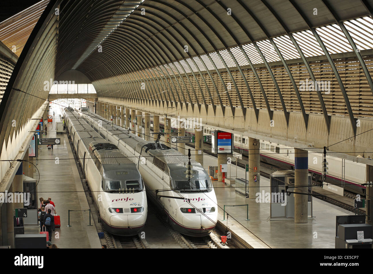 Renfe high-speed trains at Sevilla Santa Justa train station, Sevilla ...