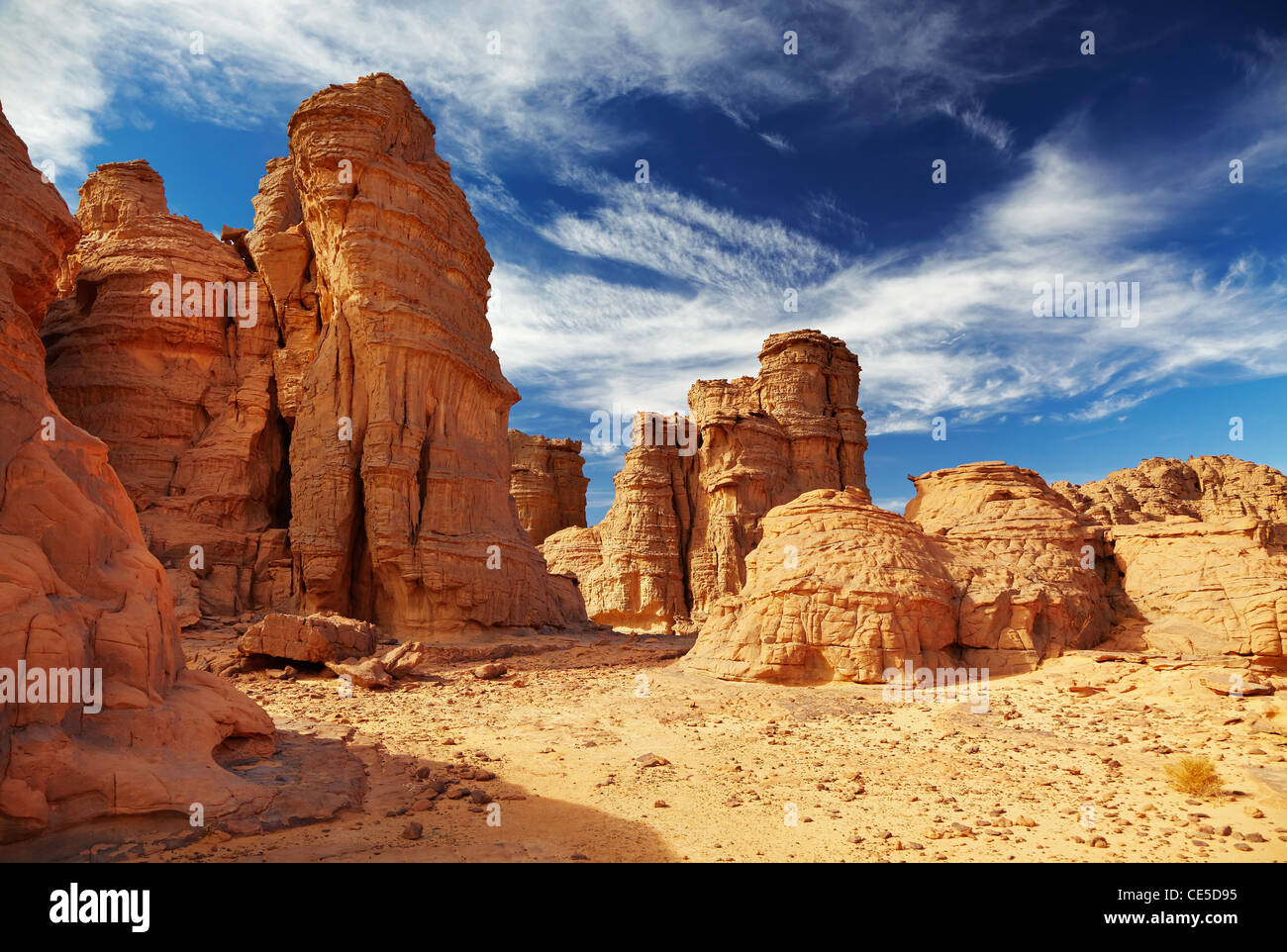 Bizarre sandstone cliffs in Sahara Desert, Tassili N'Ajjer, Algeria ...