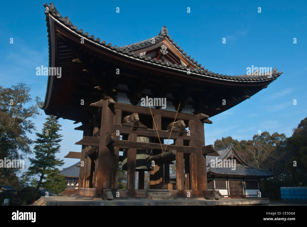 a full view in a sunny day with blue sky of the Japanese bell in UNESCO ...