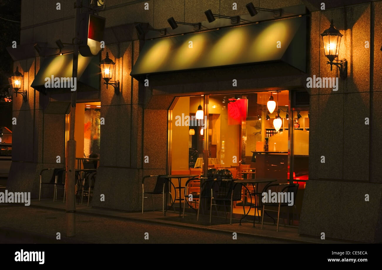 The coffee bar from the street corner-night view Stock Photo - Alamy