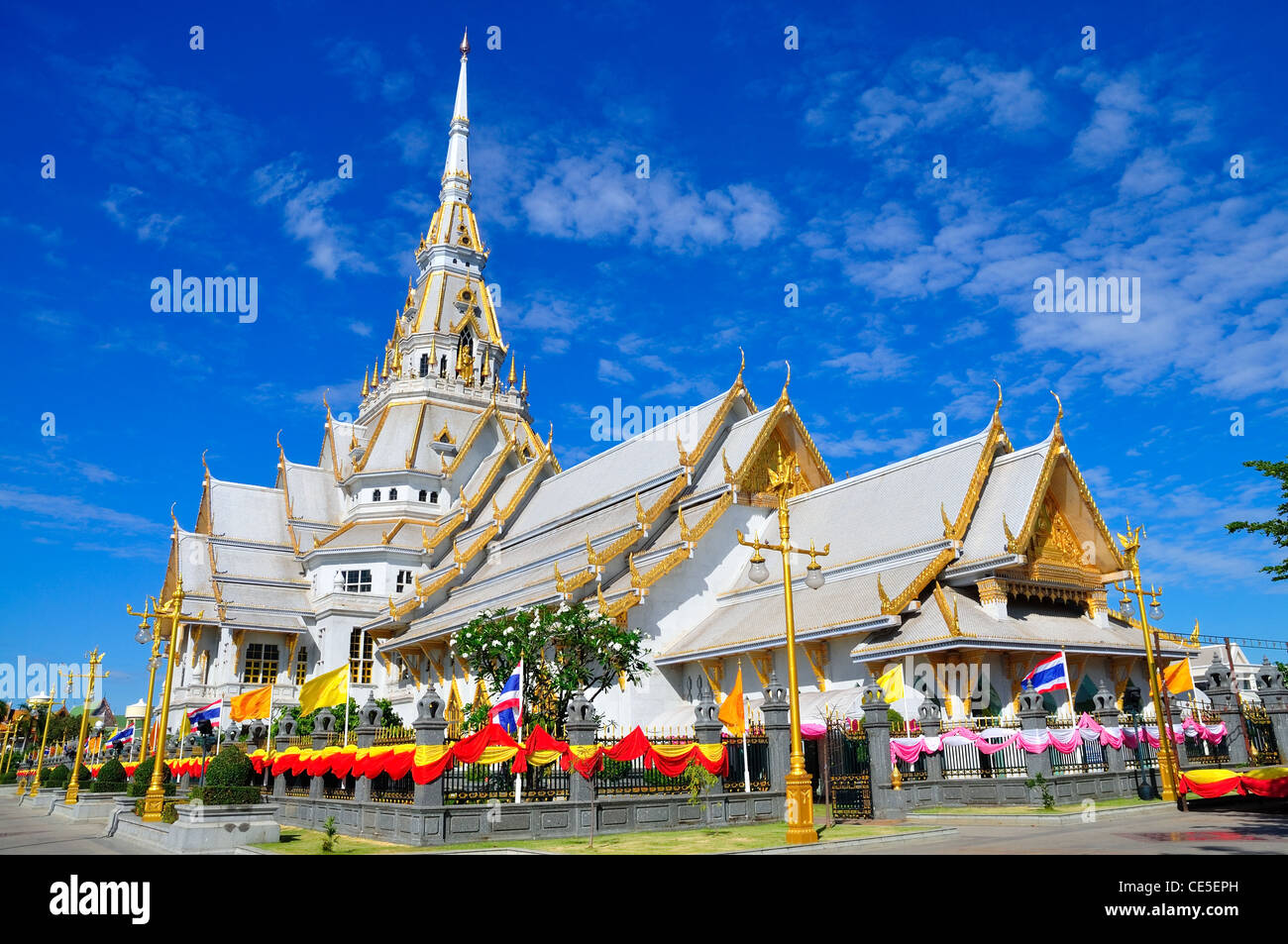 A great marble church, Wat Sothorn, Chachoengsao Thailand Stock Photo ...