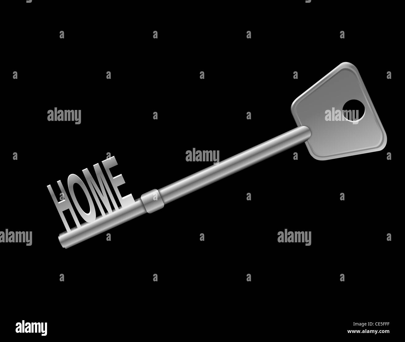 Illustration depicting a single key with a 'home' concept. Black ...