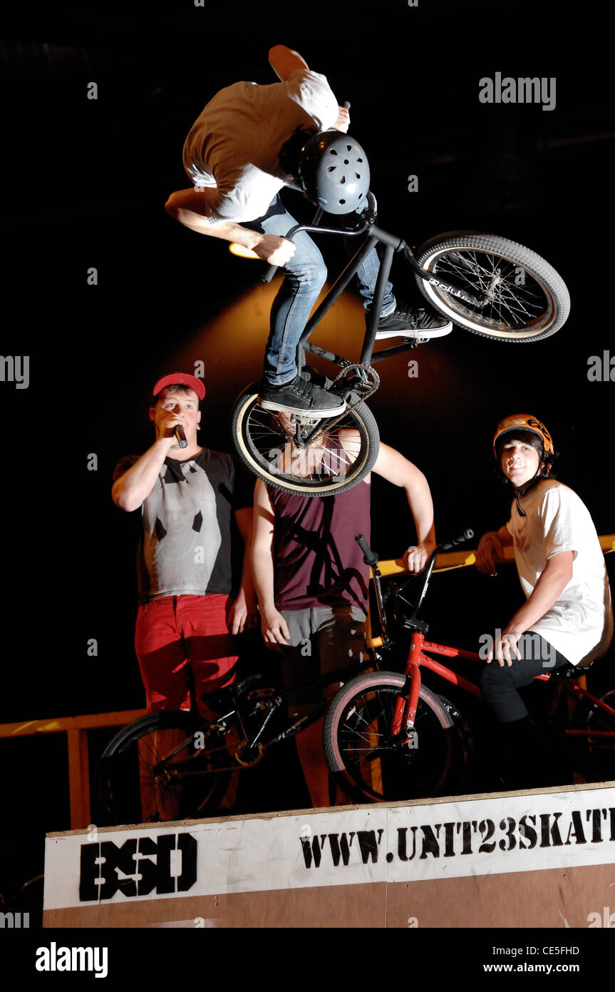 BMX riders perform stunts and tricks at the scottish bike show in the ...