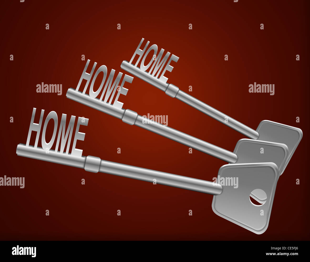 Illustration depicting three keys with a 'home' concept. Dark orange ...