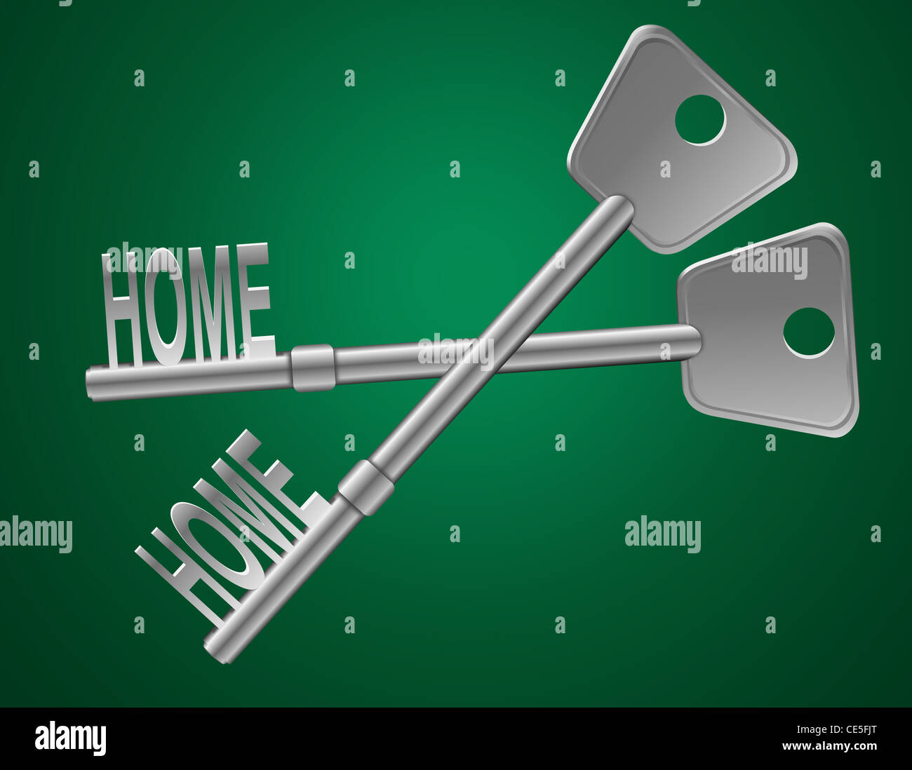 Illustration depicting two keys with a 'home' concept.Green background ...