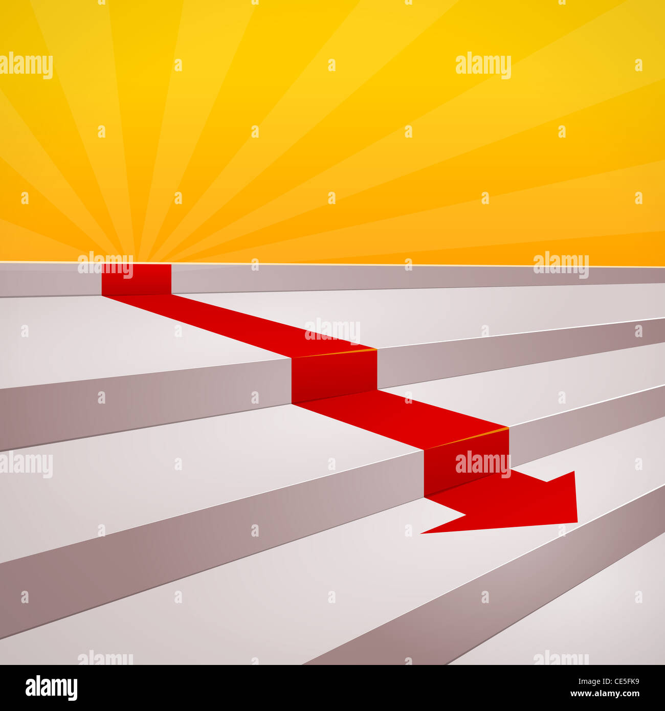 Red arrow on steps - Decreasing diagram of red arrow and several steps ...