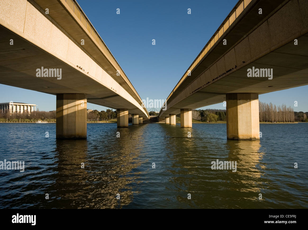 Twin bridges over Lake Burley Griffin, Canberra, Australian Capital ...