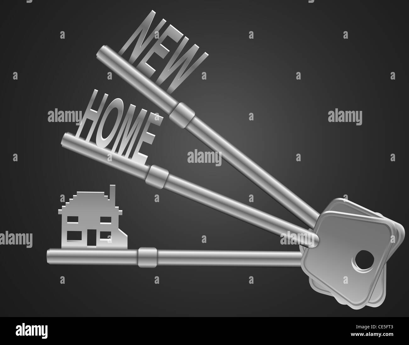 Illustration depicting three keys with a 'home' concept. Dark ...
