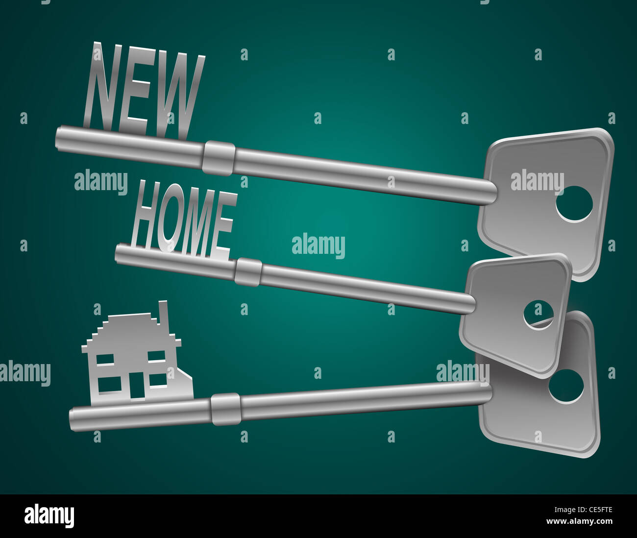 Illustration depicting three keys with a 'home' concept. Aqua blue ...