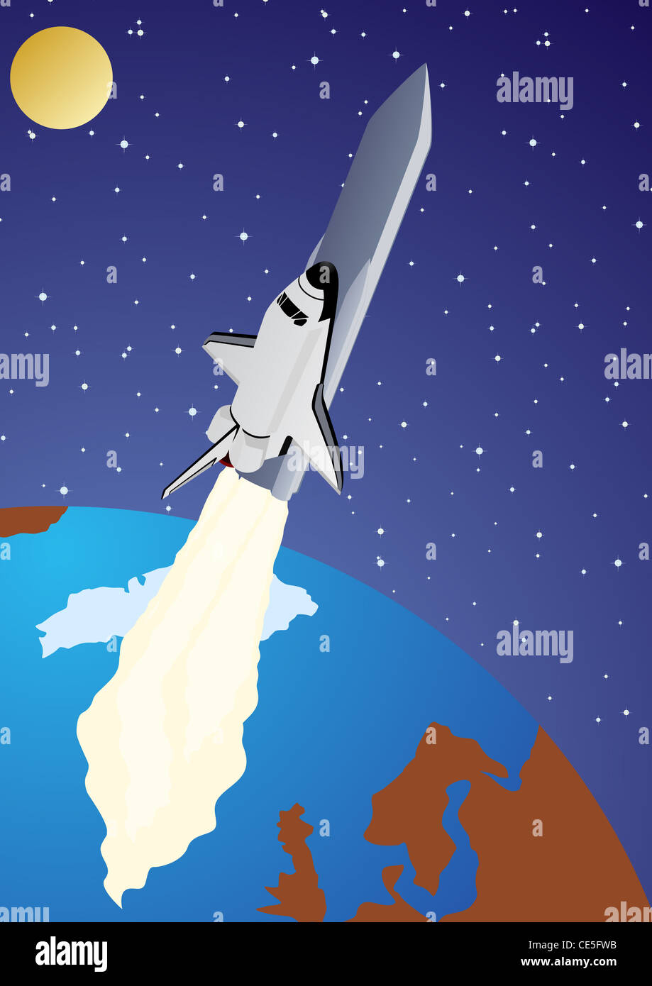 Space rocket launched into space. Night Landscape Stock Photo - Alamy