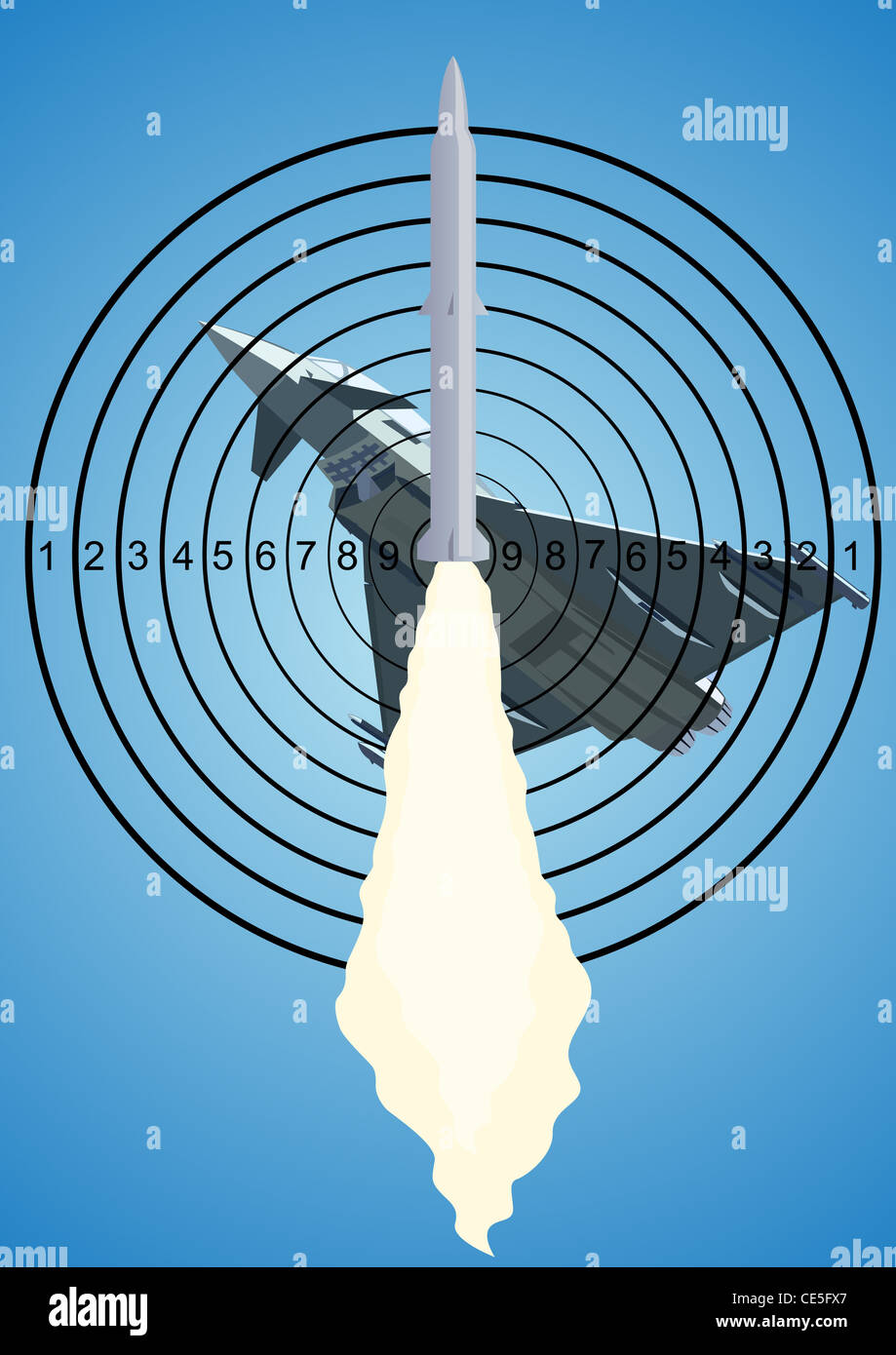 The illustration on the military theme. Missile against a target and an ...