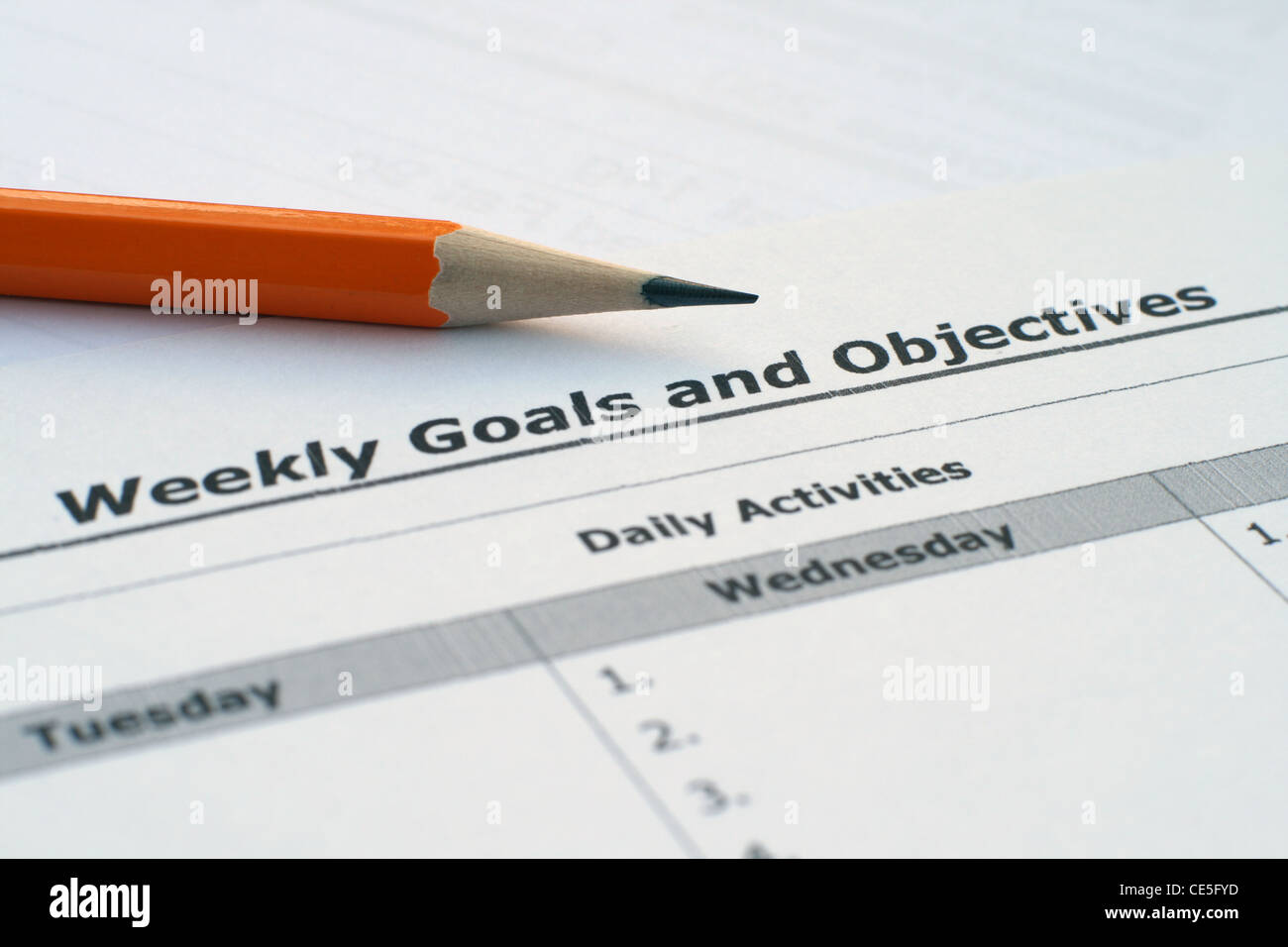 Weekly goal and objectives Stock Photo - Alamy