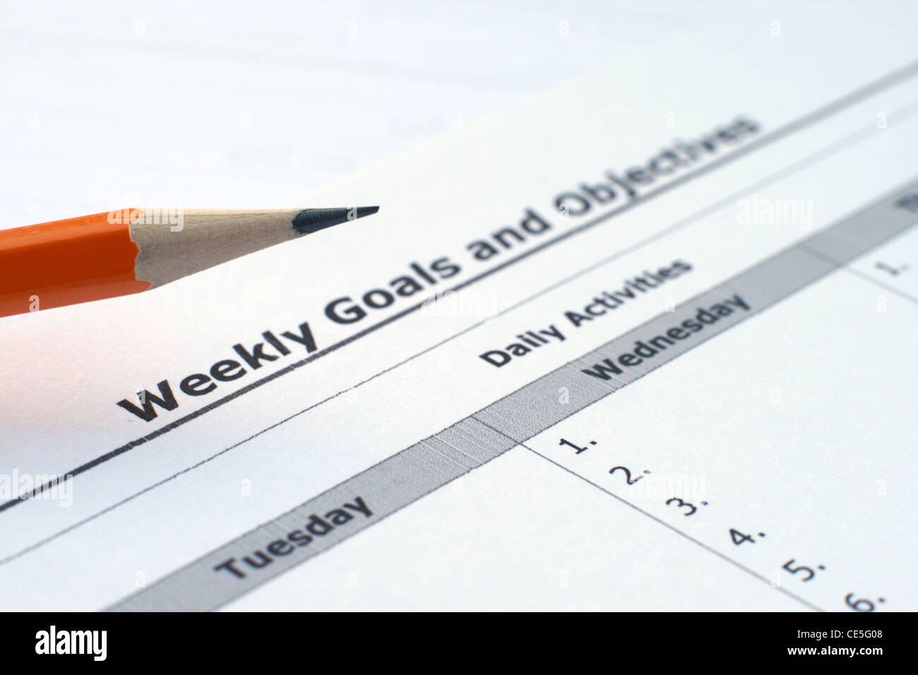 Weekly goal and objectives Stock Photo - Alamy