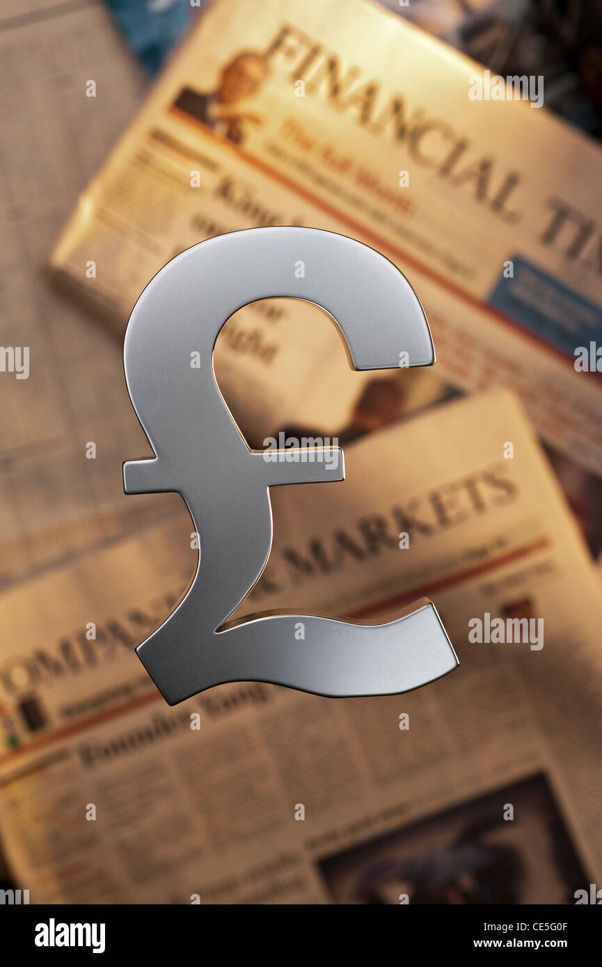 silver pound sterling sign with the financial times in background Stock ...