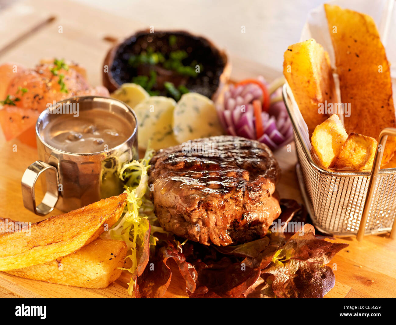 rustic steak and chips Stock Photo - Alamy