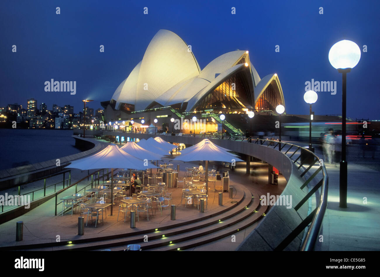 Sydney Opera house and cafe at night Sydney New South Wales Australia ...