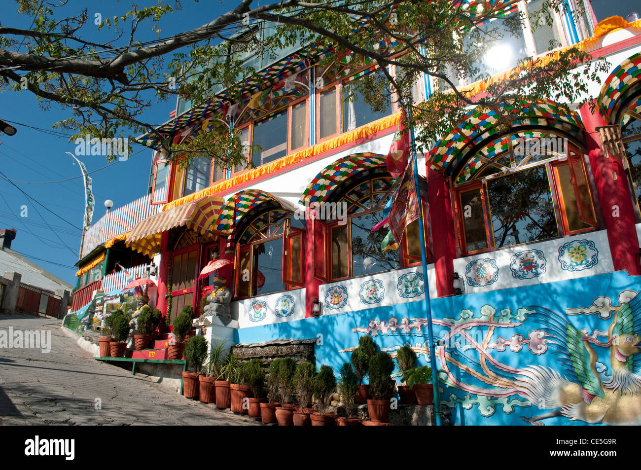 Colourful hotel exterior, Landour, Mussoorie, Uttarakhand, India Stock ...
