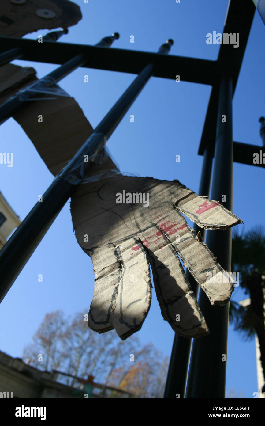 cardboard hand cutout by university college gate in rome italy Stock ...