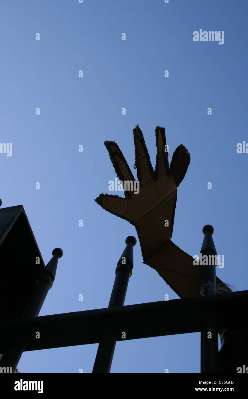 cardboard hand cutout by university college gate in rome italy Stock ...