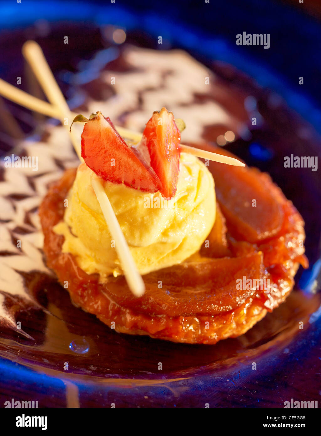 pear, ice cream and strawberry desert Stock Photo - Alamy
