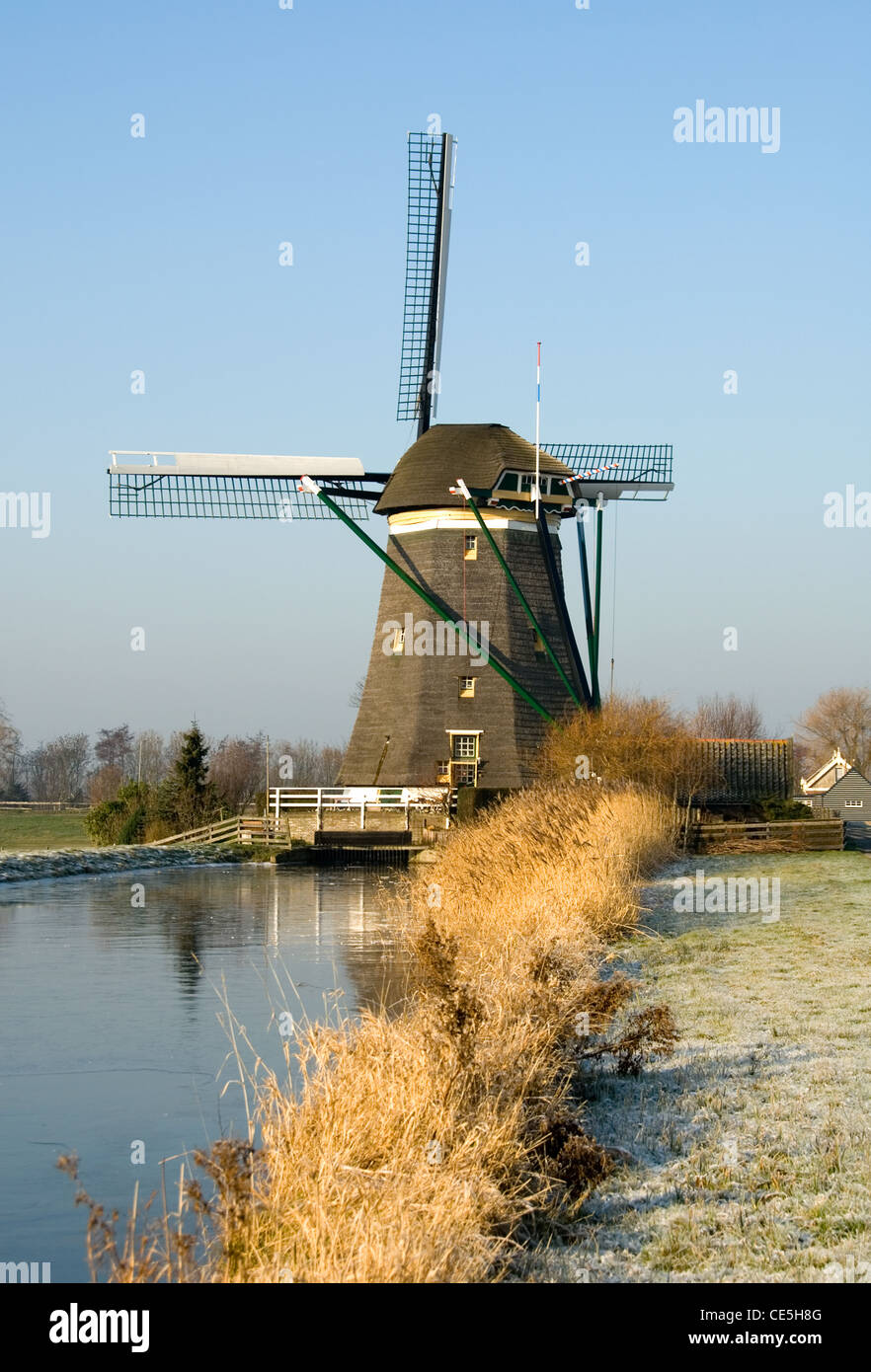 A typical Dutch Windmill on a cold Winter's day, near Leidschendam, the ...