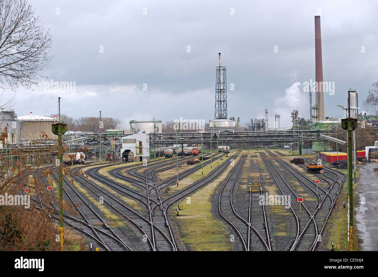 Railway marshaling yard oil refinery Germany Stock Photo - Alamy